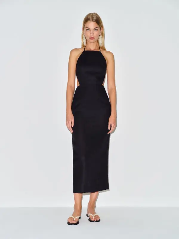 REFORMATION Trista Linen Maxi Dress - Black