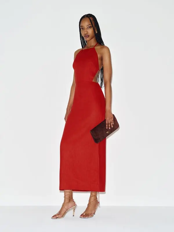 REFORMATION Trista Linen Maxi Dress - Red