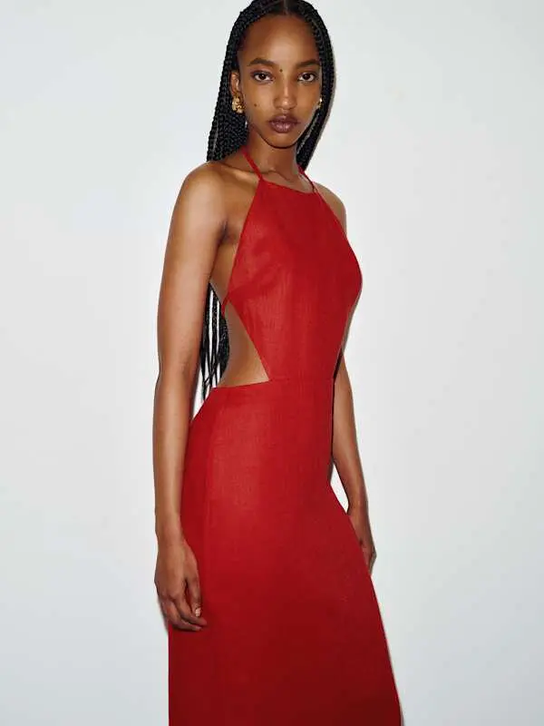 REFORMATION Trista Linen Maxi Dress - Red