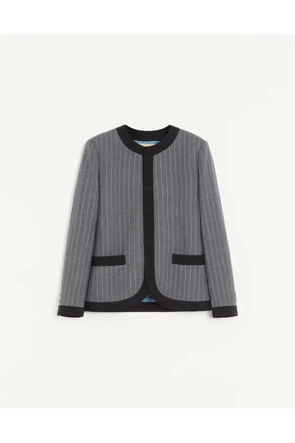 Valentino Garavani Pinstripe Wool Jacket - Black / White / Pink / Gray