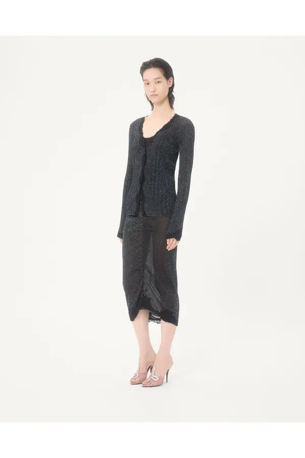 Valentino Garavani Lurex Knit Cardigan With Lace - Metallic