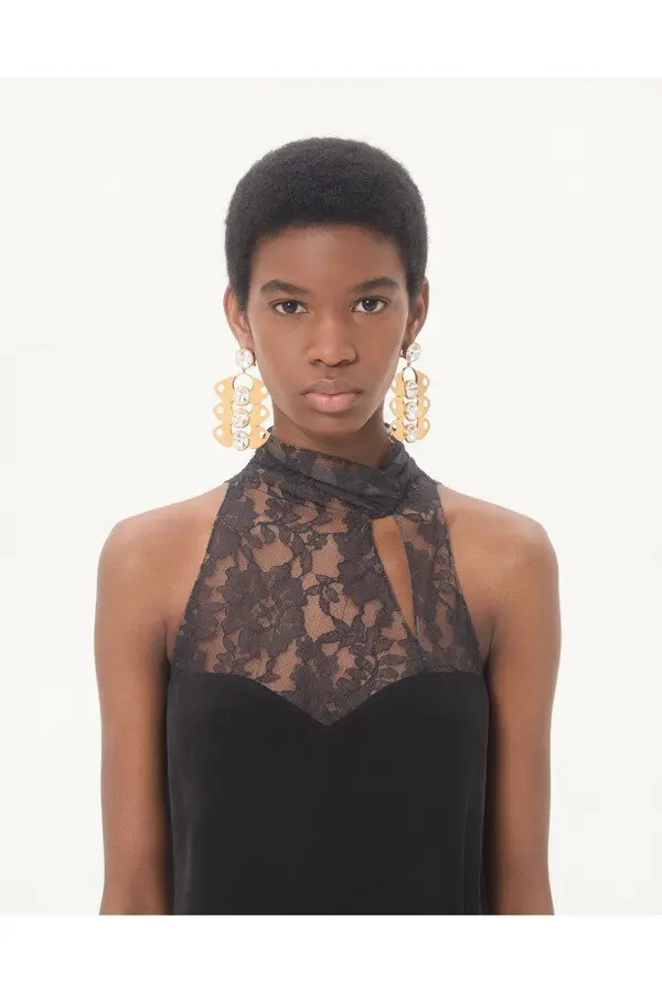 Valentino Garavani Georgette Midi Dress With Lace Detail