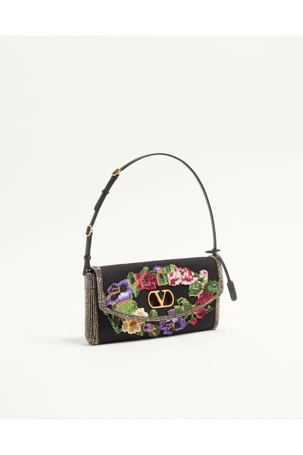 Valentino Garavani Devain Small Embroidered Shoulder Bag - Black
