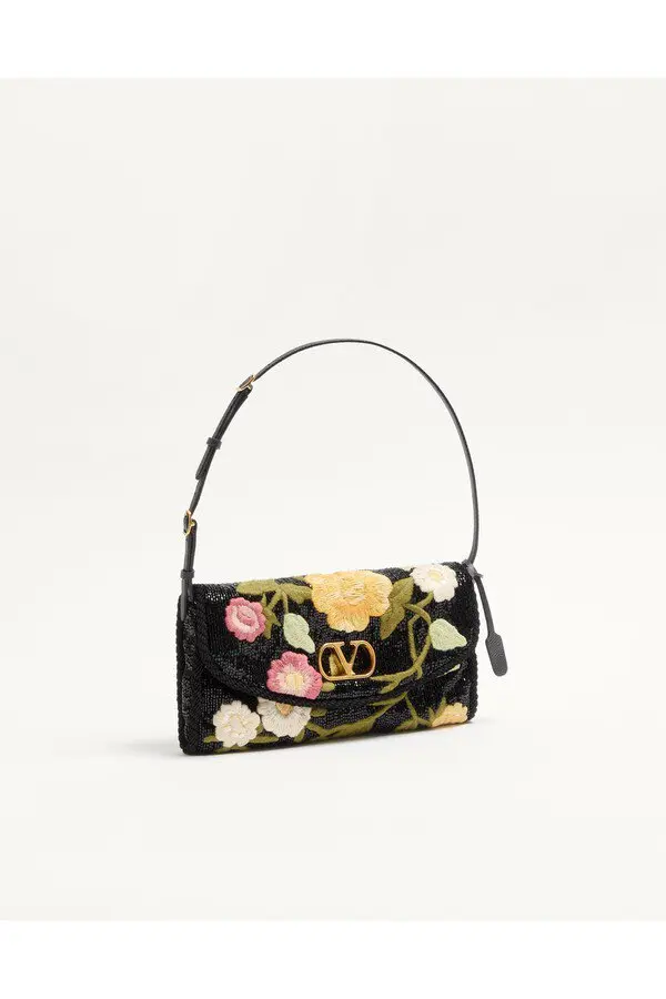 Valentino Garavani Devain Small Embroidered Shoulder Bag - Black