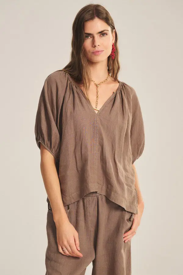 Velvet By Graham & Spencer Cosette Linen Top - Natural