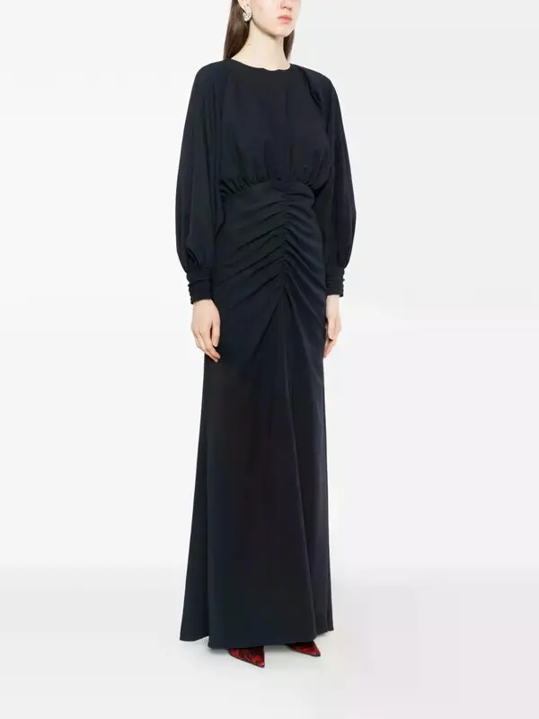 Amsale Pebble Crepe Gathered Maxi Dress - Blue