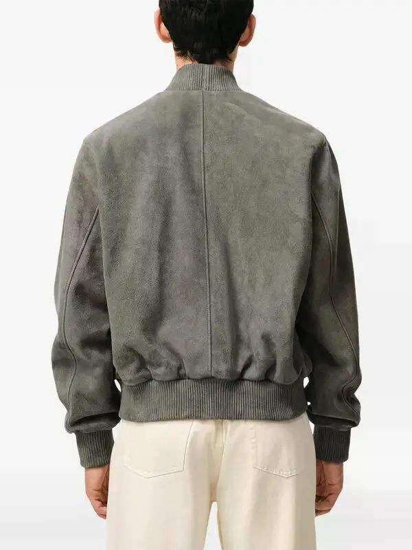 AMI Paris Goat Suede Bomber Jacket With De Coeur Logo - Grey