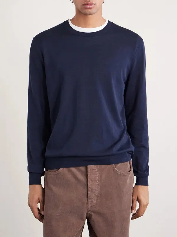 SLOWEAR Cotton And Silk-blend Crewneck Sweater - Blue