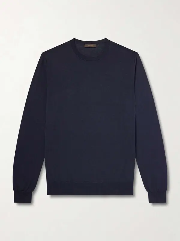 SLOWEAR Slim-fit Cotton And Silk-blend Sweater - Navy