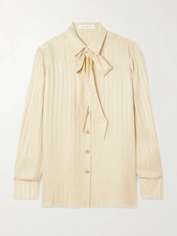 Zimmermann Luna Pussy-bow Silk-jacquard Shirt - Cream