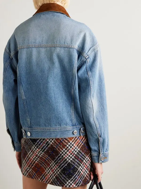 Versace Suede-trimmed Denim Jacket - Blue