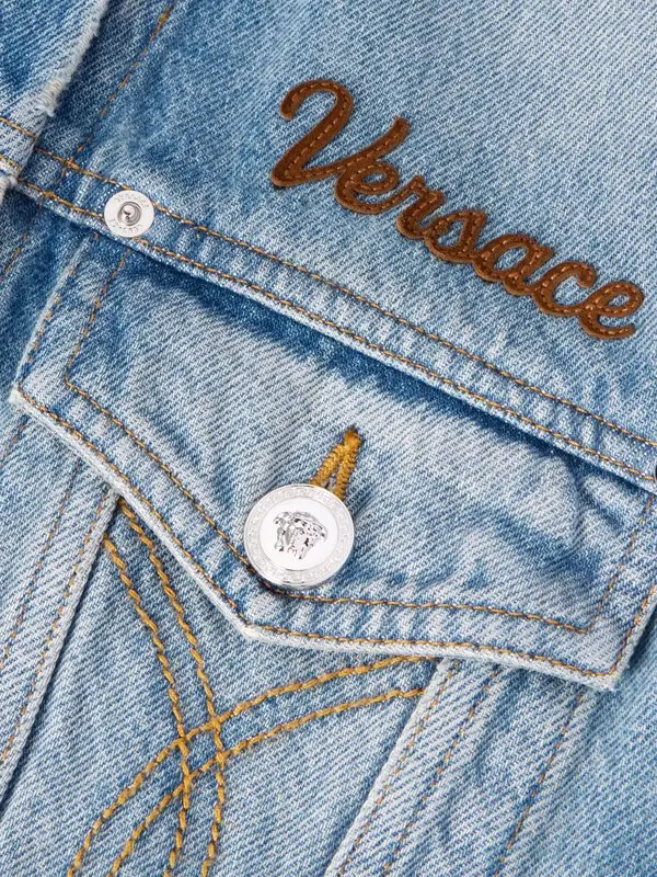 Versace Suede-trimmed Denim Jacket - Blue