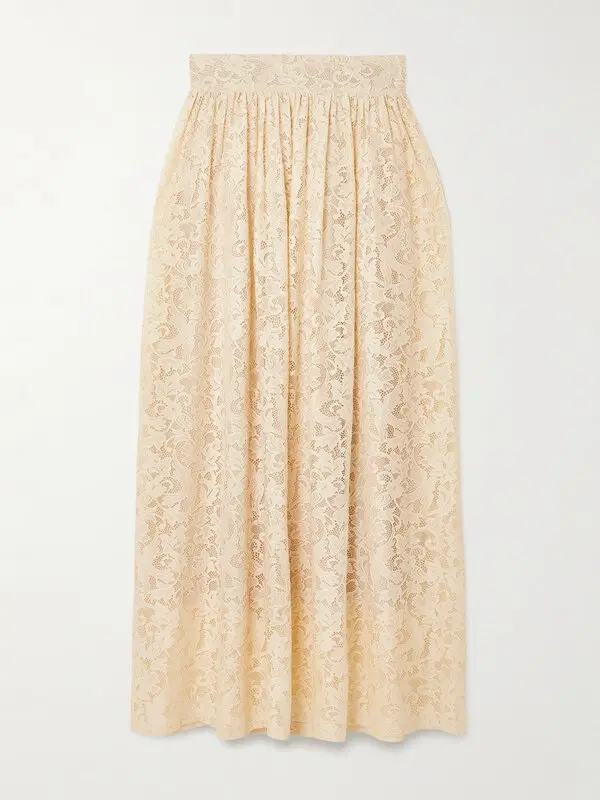 Zimmermann Pleated Lace Midi Skirt - Cream
