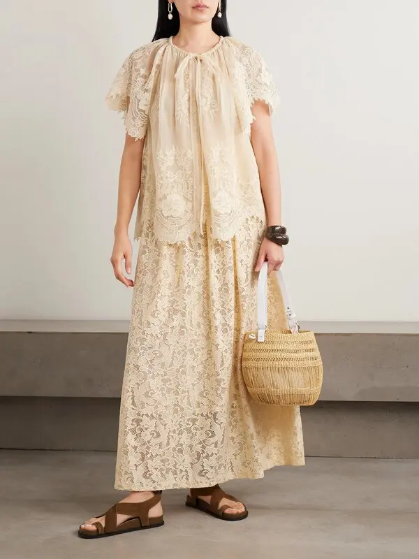 Zimmermann Lace Pleated Midi Skirt