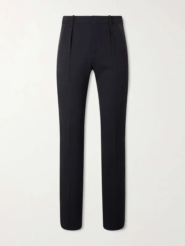 Saint Laurent Slim-fit Satin-trimmed Grain De Poudre Wool Tuxedo Trousers - Black