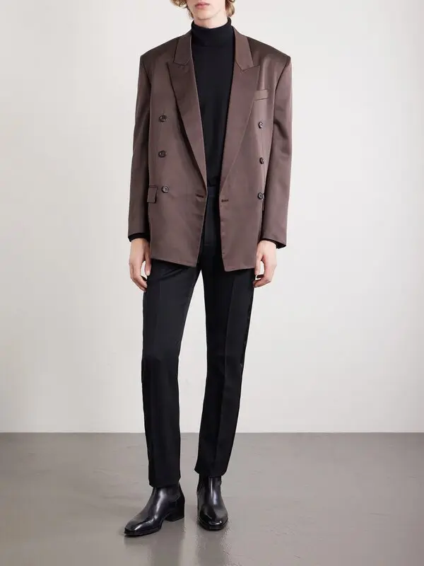 Saint Laurent Slim-fit Grain De Poudre Wool Tuxedo Trousers