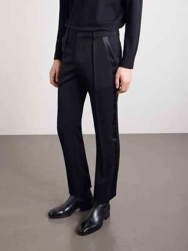 Saint Laurent Slim-fit Grain De Poudre Wool Tuxedo Trousers
