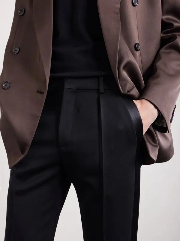 Saint Laurent Slim-fit Grain De Poudre Wool Tuxedo Trousers