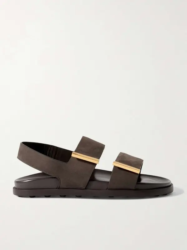 TOD'S Buckled Nubuck Slingback Sandals - Chocolate