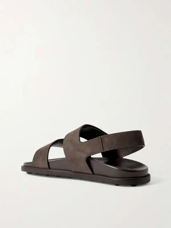 TOD'S Buckled Nubuck Slingback Sandals - Chocolate