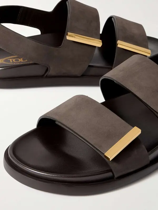 TOD'S Buckled Nubuck Slingback Sandals - Chocolate
