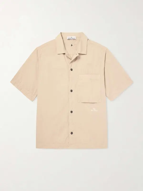 Stone Island Logo-embroidered Cotton-poplin Shirt - Beige
