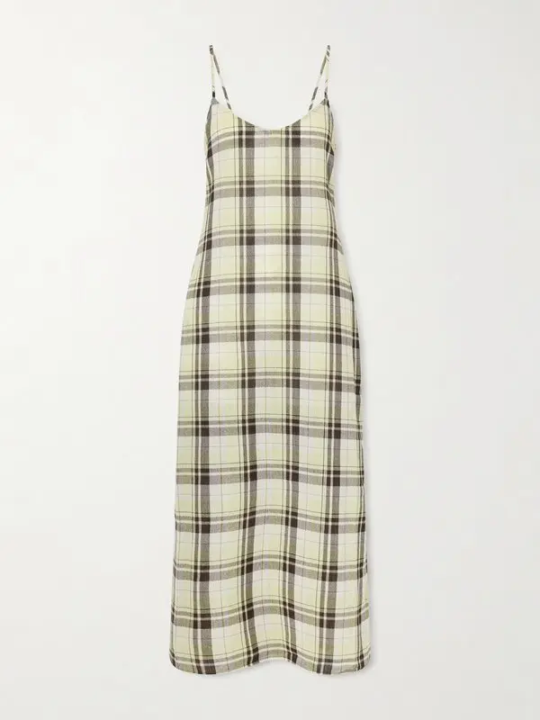Proenza Schouler White Label Evelyn Tie-back Checked Crinkled-voile Maxi Dress - Green
