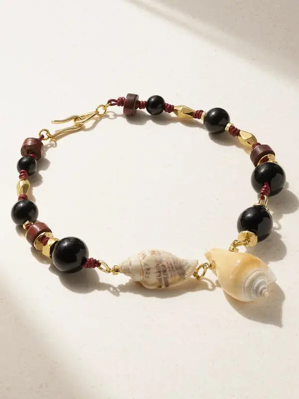 Tohum Design Samsara Gold-plated, Leather, Shell, Onyx And Recycled-glass Necklace - Brown