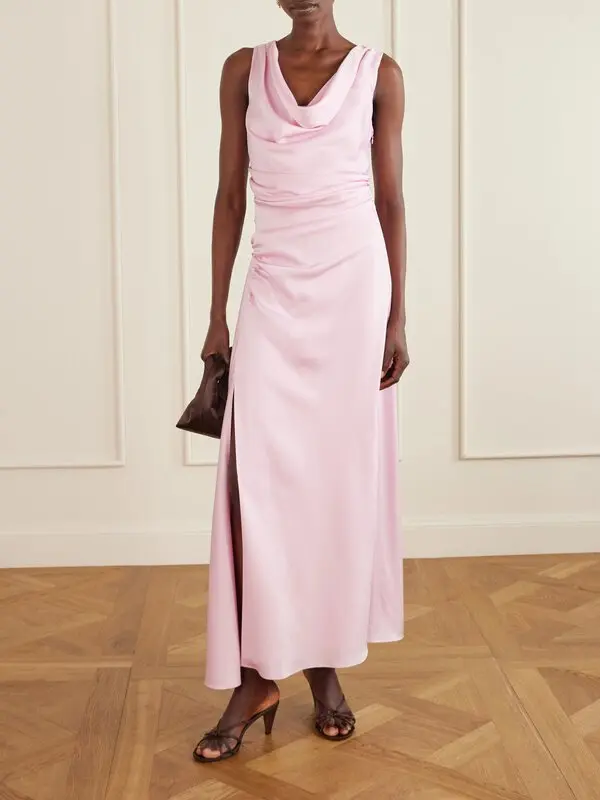 Simkhai Melaney Draped Gathered Satin Gown - Pink