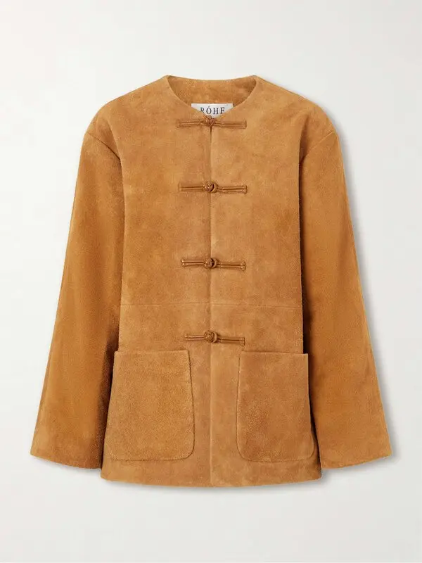 RÓHE Mandarin Paneled Suede Jacket - Light Brown