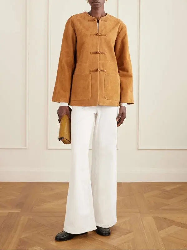 RÓHE Mandarin Paneled Suede Jacket - Light Brown