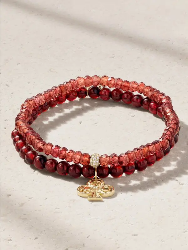 SYDNEY EVAN Set Of Two 14-karat Garnet And Diamond Bracelets - Gold
