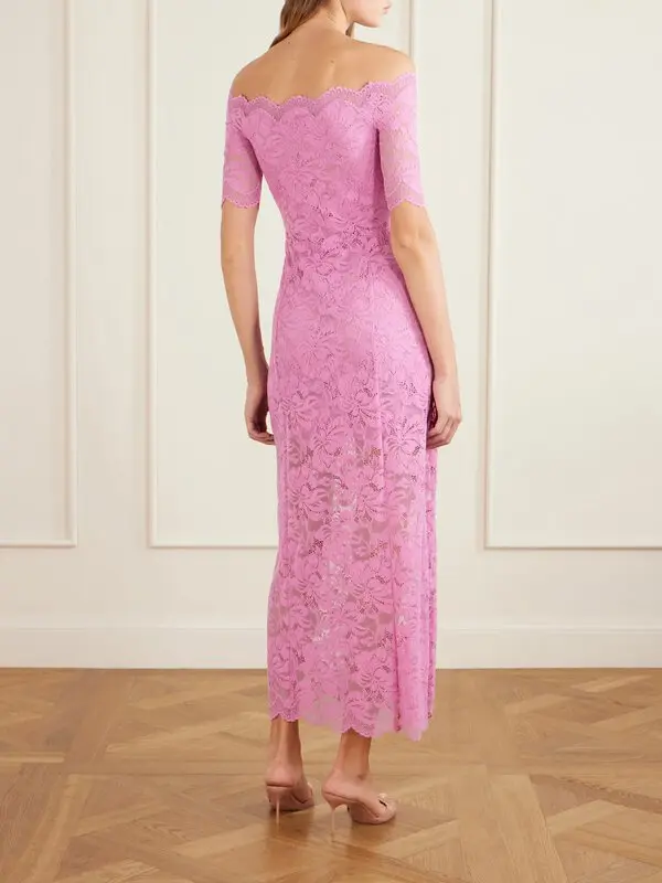 Rabanne Off-the-shoulder Scalloped Lace Midi Dress - Pink