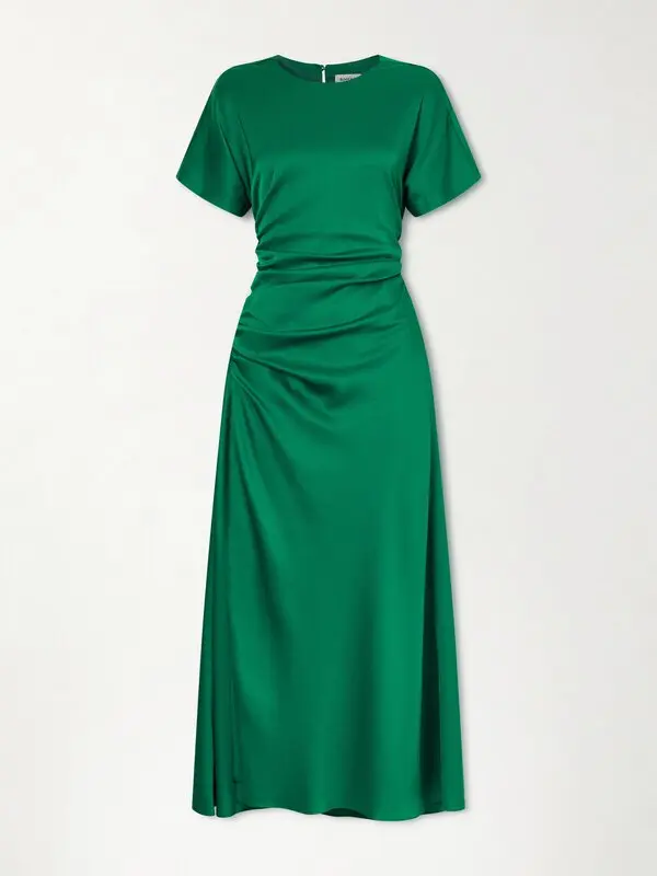 Simkhai Marabella Ruched Satin Midi Dress - Green