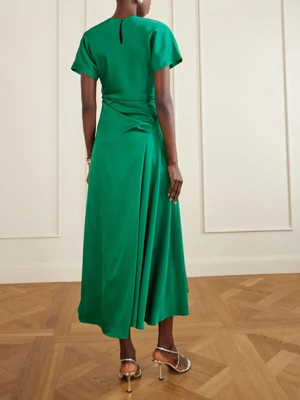 Simkhai Marabella Ruched Satin Midi Dress - Green