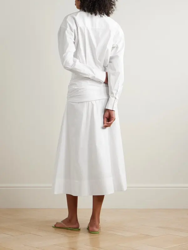 Staud Indya Gathered Cotton-blend Poplin Midi Shirt Dress