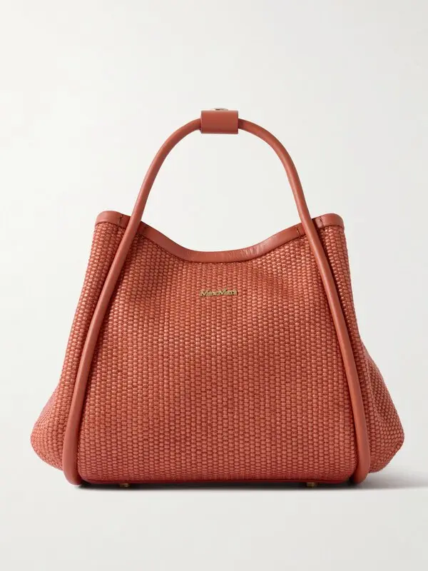 Max Mara Marine Extra Small Raffia-like Tote With Leather Trim - Red