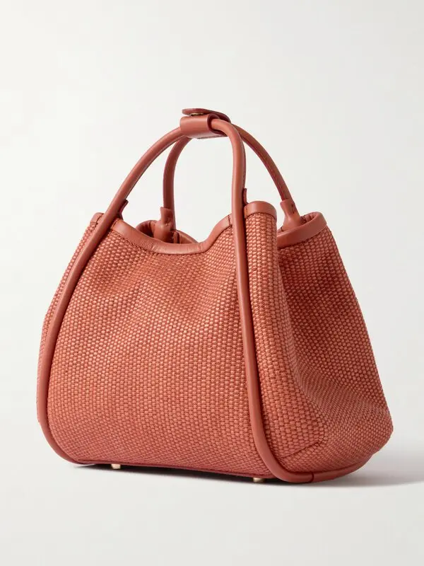 Max Mara Marine Extra Small Raffia-like Tote With Leather Trim - Red