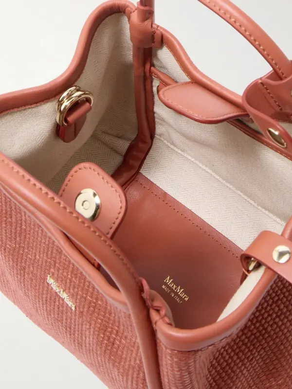 Max Mara Marine Extra Small Raffia-like Tote With Leather Trim - Red