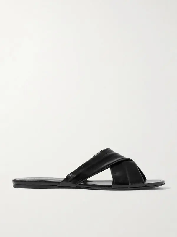 Khaite Liria Glossed-leather Sandals - Black