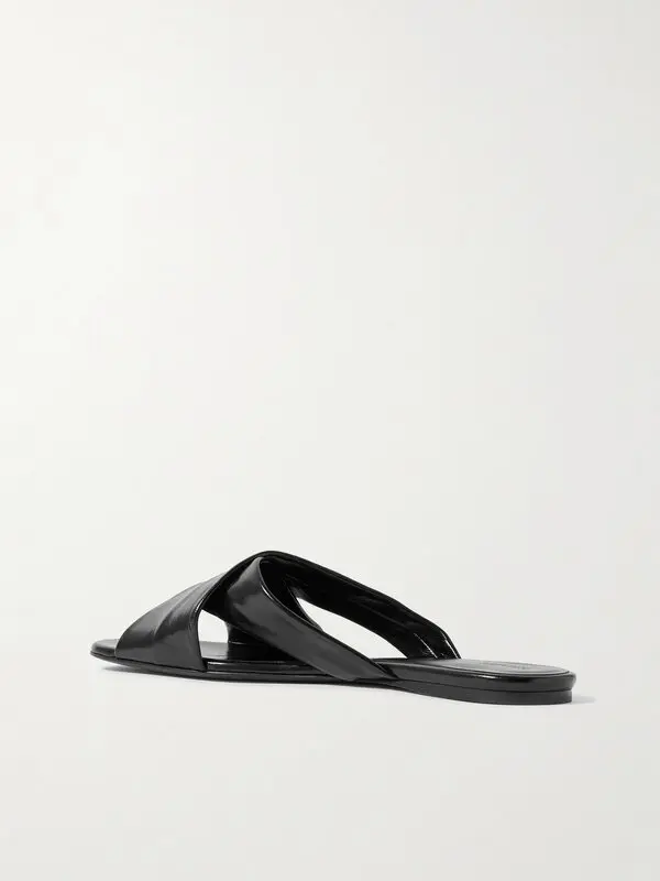 Khaite Liria Glossed-leather Sandals - Black