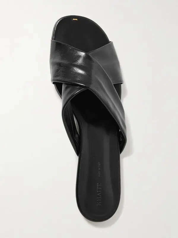 Khaite Liria Glossed-leather Sandals - Black