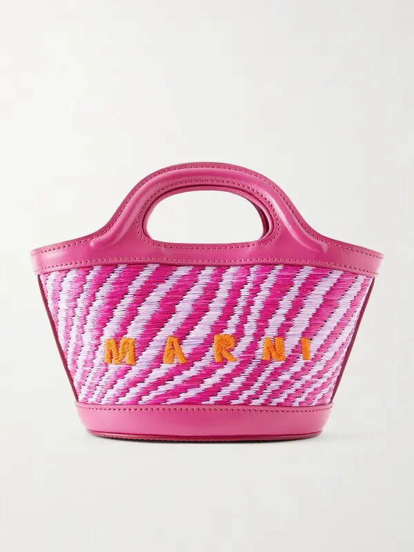 Marni Tropicalia Micro Leather And Embroidered Faux Raffia Tote - Pink