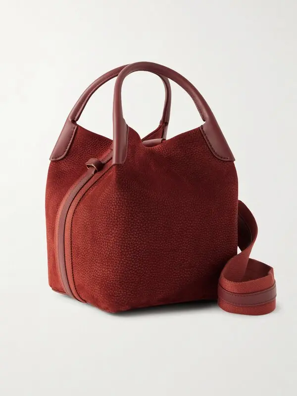 Loro Piana Bale Small Leather And Canvas-trimmed Nubuck Tote - Brown