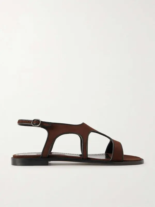 Manolo Blahnik Rufina Leather-trimmed Suede Sandals - Dark Brown