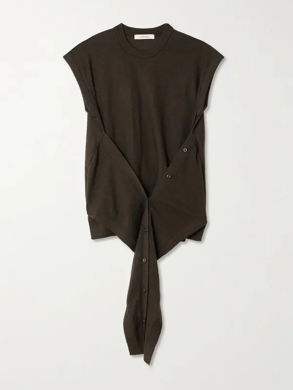 LEMAIRE Asymmetric Draped Wool-blend Top - Brown