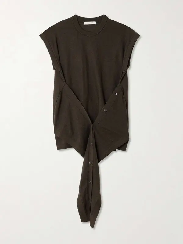 LEMAIRE Asymmetric Draped Wool-blend Top - Dark Brown