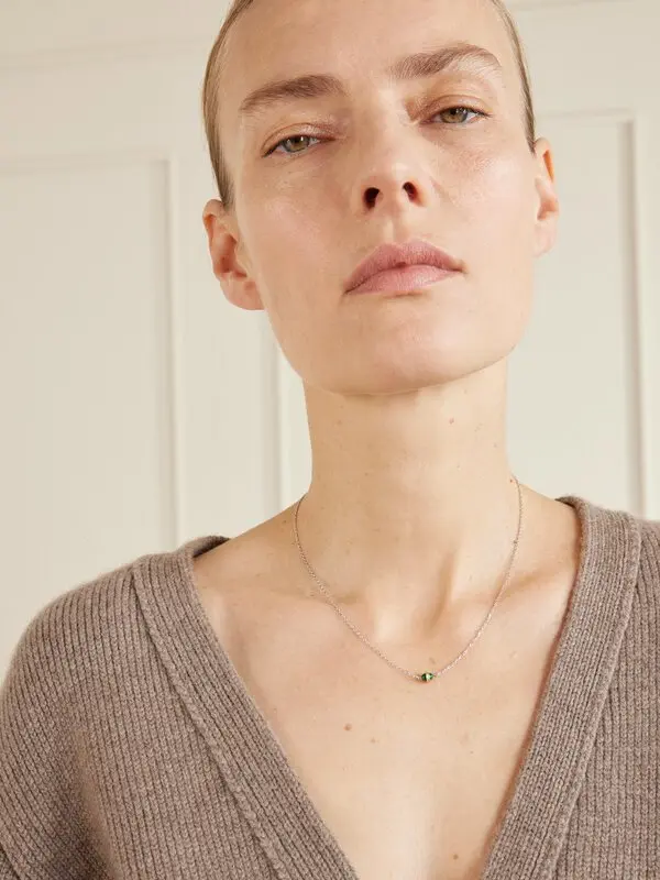 L’ATELIER NAWBAR Single Atom 18-karat White Enamel, And Diamond Necklace