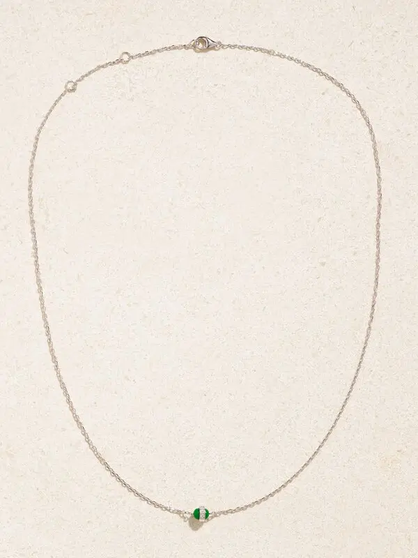 L’ATELIER NAWBAR Single Atom 18-karat White Enamel, And Diamond Necklace