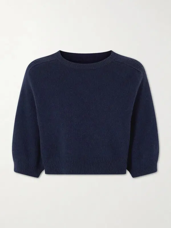 Khaite Lorelai Cropped Wool And Cashmere-blend Sweater - Blue